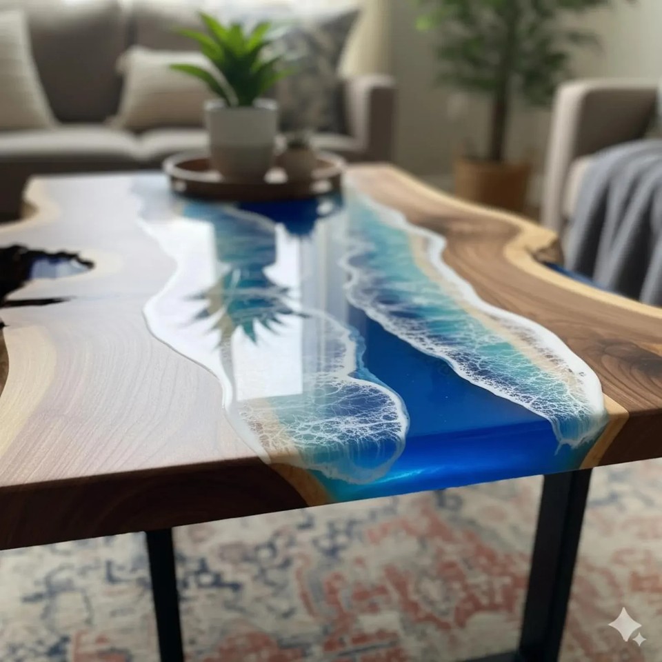 Ocean Blue Epoxy Coffee Table – Handmade Resin Art Centerpiece for ...