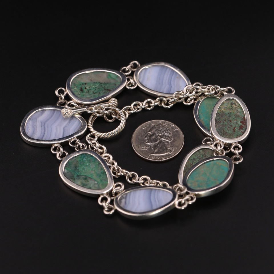 Sterling Silver WK WHITNEY KELLY Blue Lace Agate & Turquoise 18 ...