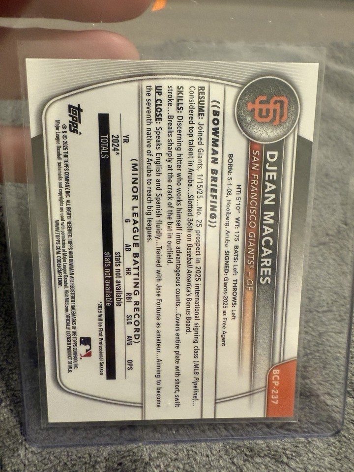 2025 Bowman Chrome Sapphire Djean Macares Black /10 BCP-237 1st Bowman ...