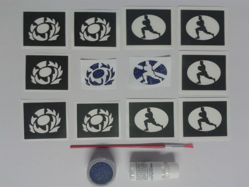 Scottish rugby glitter tattoo set inc stencil + glitter Scotland World ...