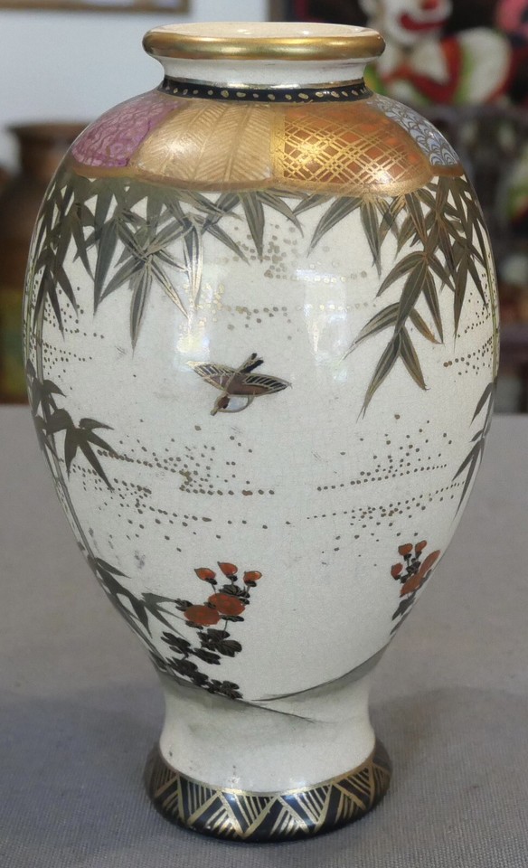 Antique Japanese Satsuma Ware Porcelain Bamboo/Bird/Floral Baluster ...
