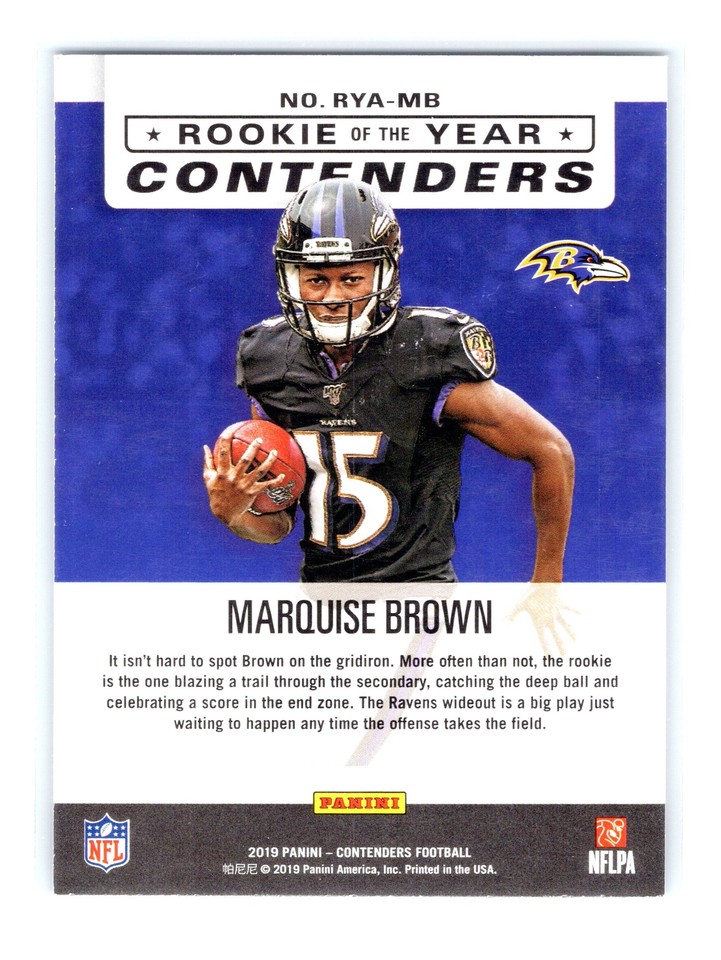 2019 Contenders Football #RYA-MB Marquise Brown Rookie of the Year ...