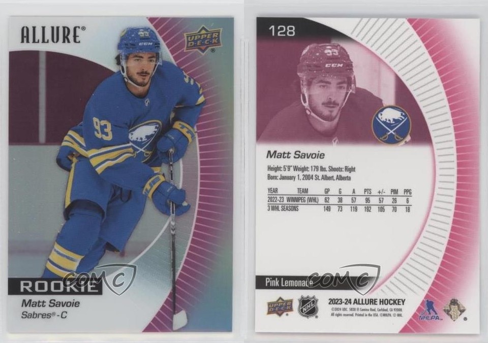 2023-24 Upper Deck Allure Rookies Pink Lemonade Matthew Savoie Matt ...