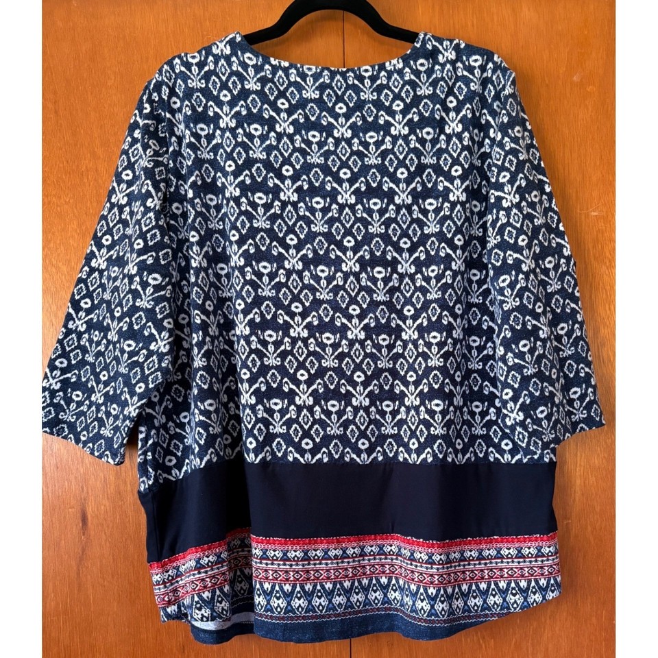 Allison Daley Woman Blouse Top 1X Blue Print 3/4 Sleeve Work Career ...