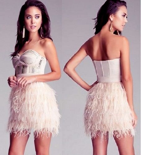 NWT bebe IsIs Dress light pink studded feather strapless top wedding XS ...