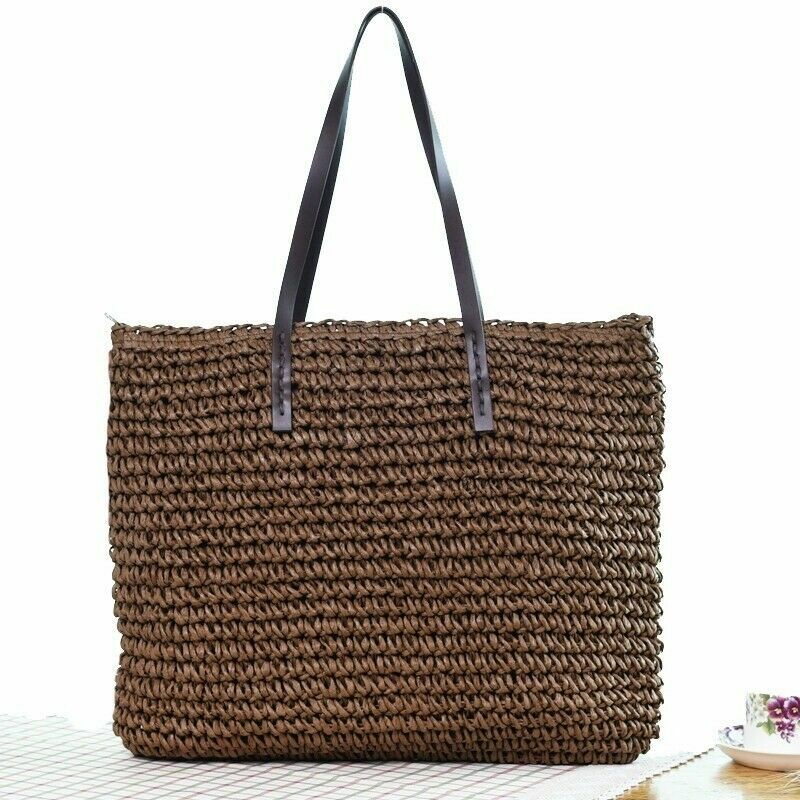 Ladies Tote Bags Straw Rattan Wicker Handbag Fashion Holiday Beach ...