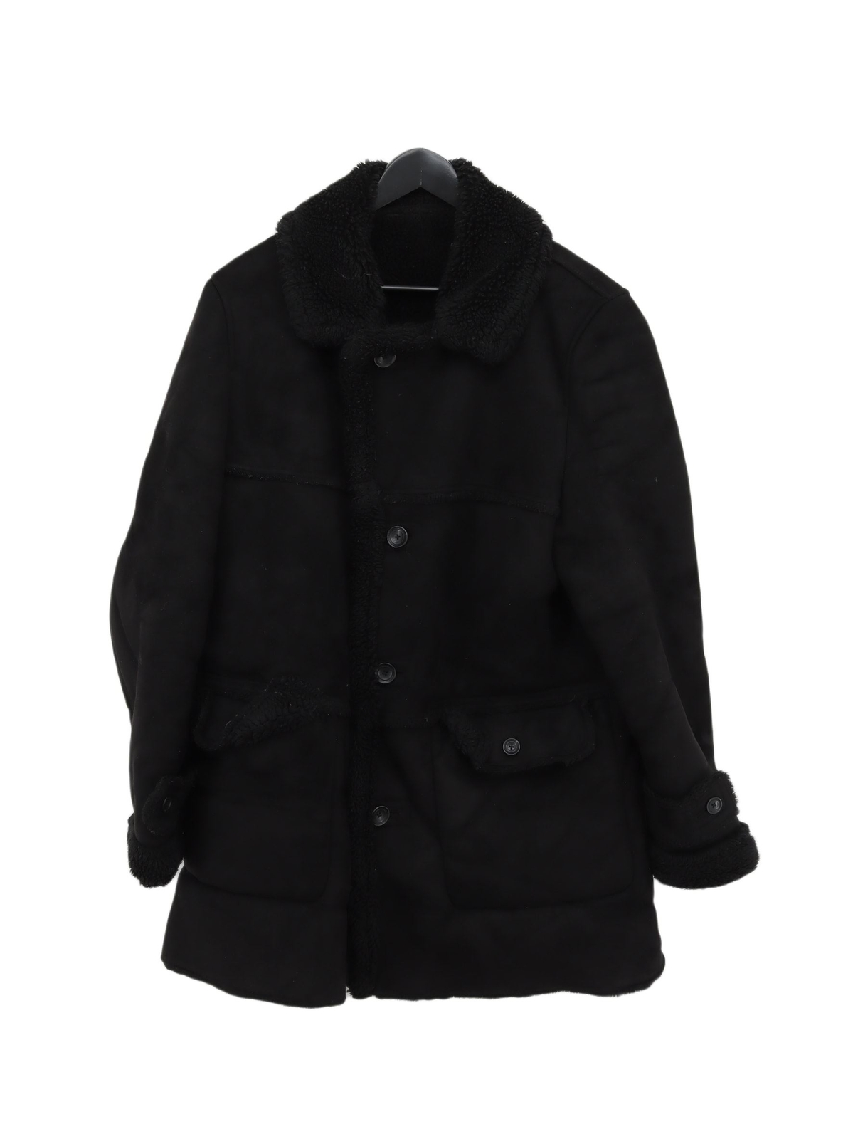 Zara Men's Coat L Black 100% Polyester Overcoat - Gem