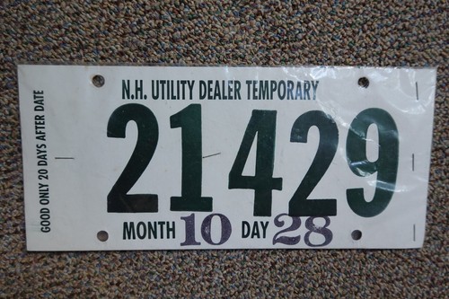 RARE - Paper New Hampshire Temporary "Utility Dealer" License Plate A+ ...