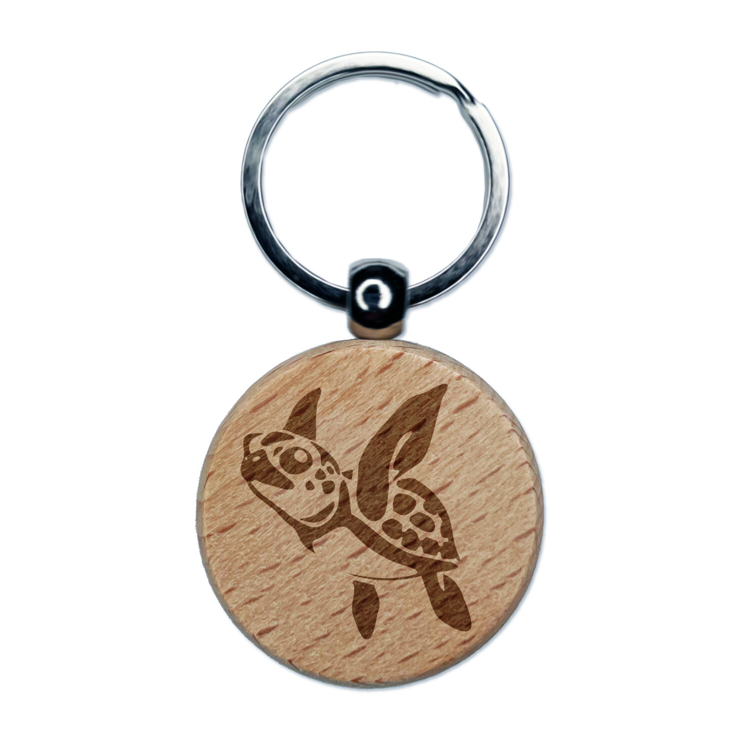 Baby Green Sea Turtle Swimming In Ocean Engraved Wood Round Keychain ...