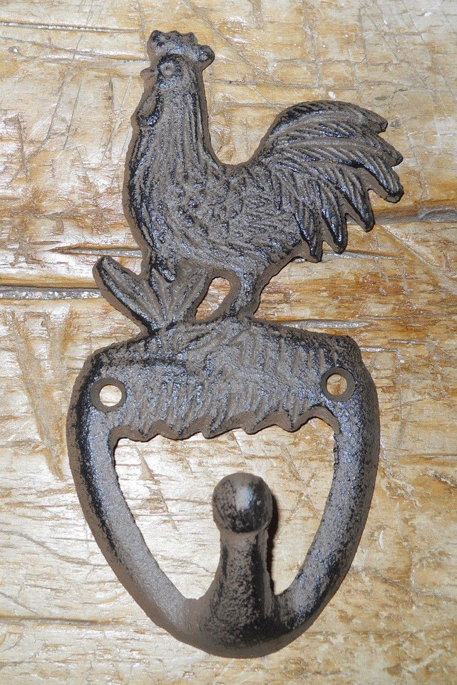 Cast Iron ROOSTER Towel Hanger Coat Hat Hooks, Key Rack HEN Hook ...