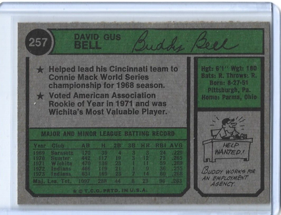 Buddy Bell-Cleveland Indians-1974 Topps Baseball Card #257 | eBay