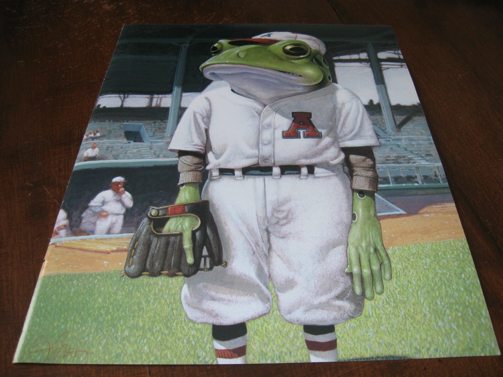Vintage ART PRINT - FROG BASEBALL PITCHER Southpaw A's PITCHING by C F ...