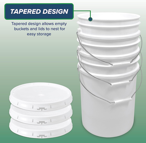 , 5 Gallon White Bucket & Lid - Durable 90 Mil All Purpose Pail - Food ...