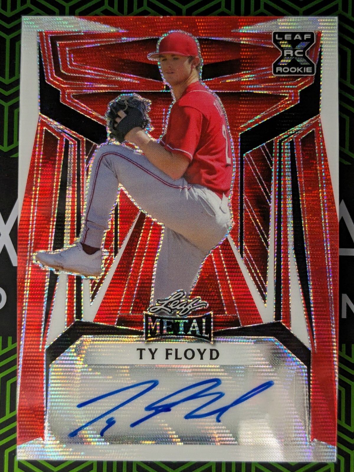 Ty Floyd (RC) 2023 Leaf Metal Baseball Red Wave Prismatic Auto 2/3 Reds ...