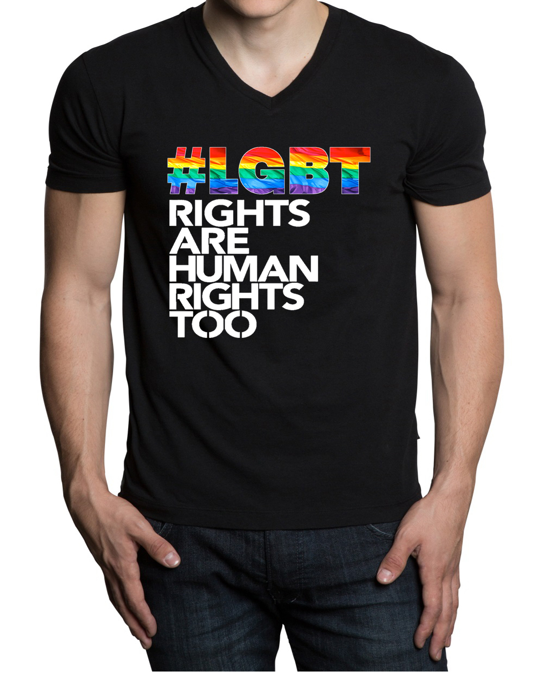 Men's Rainbow LGBT Rights V-Neck Black T Shirt Gay Pride Equality Proud ...