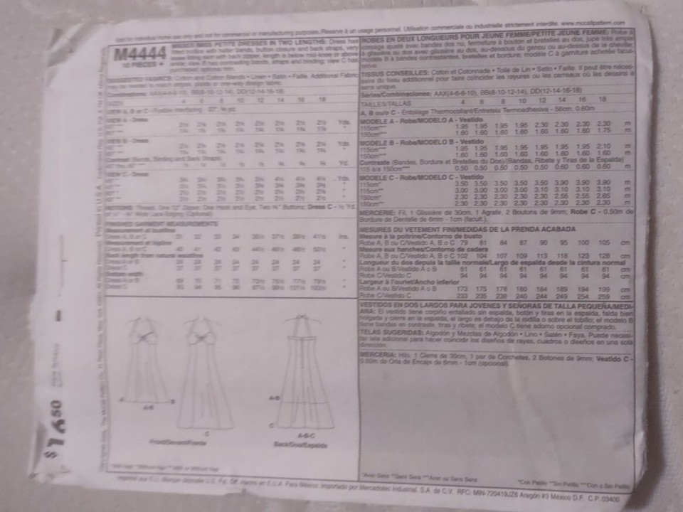 McCall M4444 Laura Ashley Halter Dress W/Fitted Slip Pattern Sz 4-10 ...