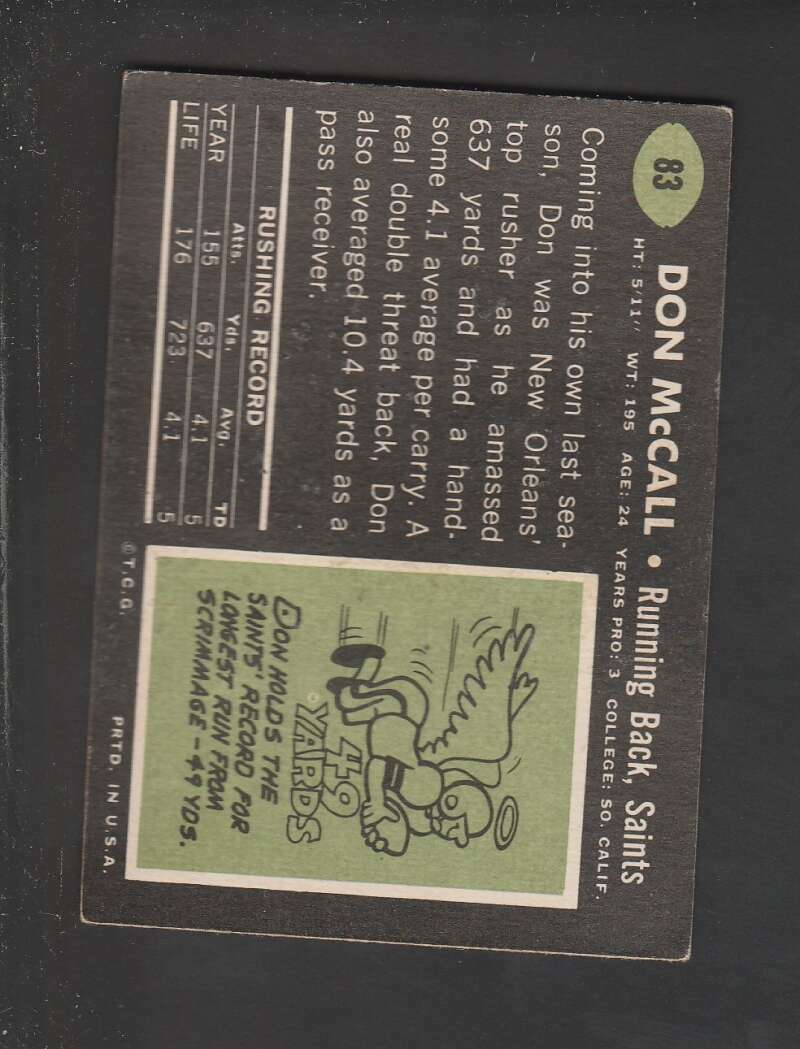 1969 Topps #83 Don McCall EX/EX+ Saints 160096 | eBay