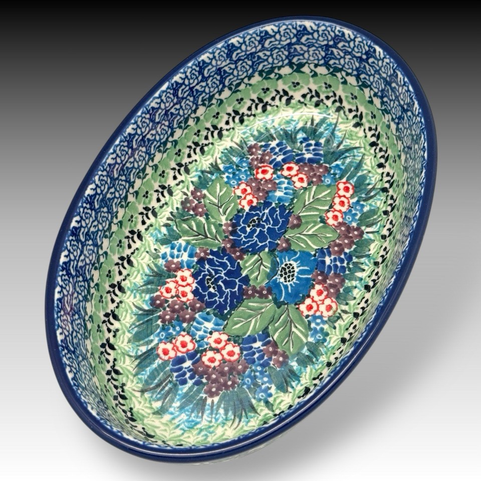 Polish Pottery UNIKAT Oval Deep Dish Baker HIDDEN MEADOW Signed Maria ...