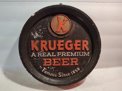 KRUEGER BEER Early Chalkware Plaster Wall Hanging Barrell Sign Newark ...