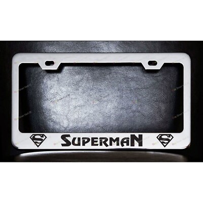 Superman Custom Made Chrome Metal License Plate Frame Screw Caps In BLK ...