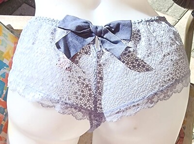 Victorias secret Rare Vintage XL Bow Wide Side Denim Blue Lace Thong ...