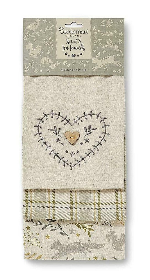 Cooksmart 100% Cotton Tea Towels Set of 3 Decorative Kitchen | eBay UK
