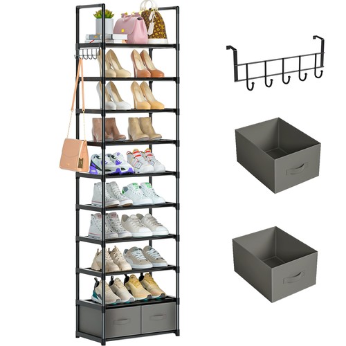 Tall Shoe Rack Narrow 10 Tier Shoes Rack 20 25 Pairs, Shoe Storage ...
