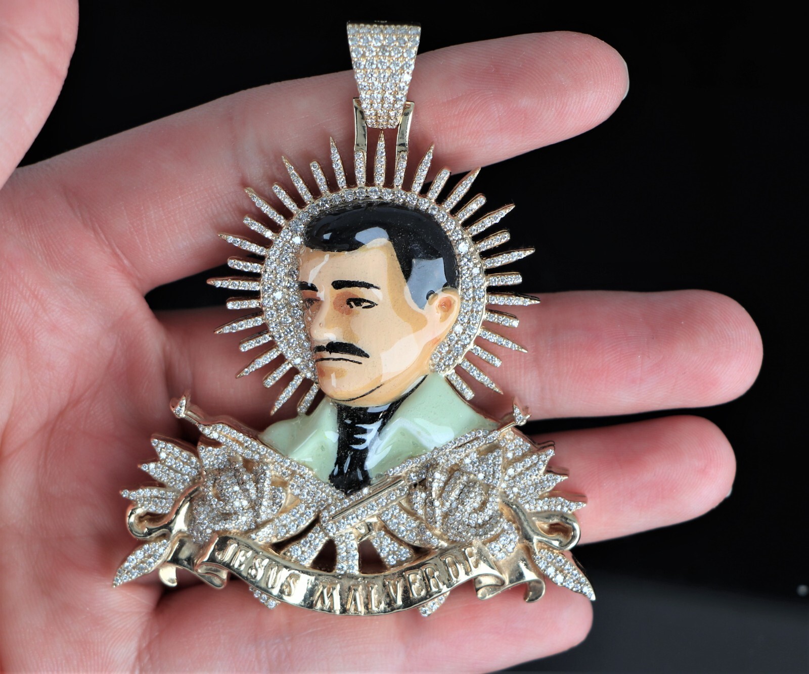 14K Yellow Gold Pave Diamond Mexican Charm Jesus Malv… - Gem
