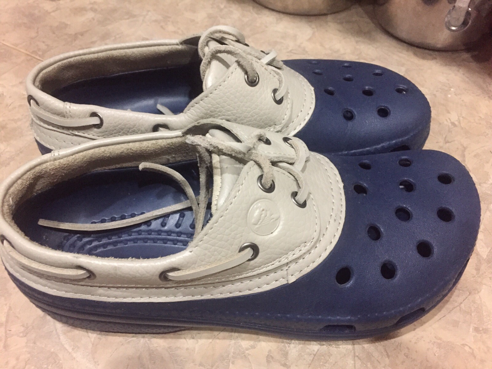 RARE Leather Blue Crocs Islander Pitcrew Sport Boat S… - Gem