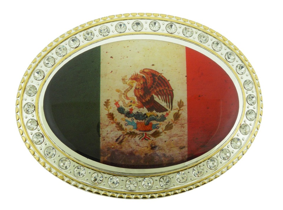 Mexico Mexican Men Women Flag Belt Buckle Vintage Silver Metal Western ...