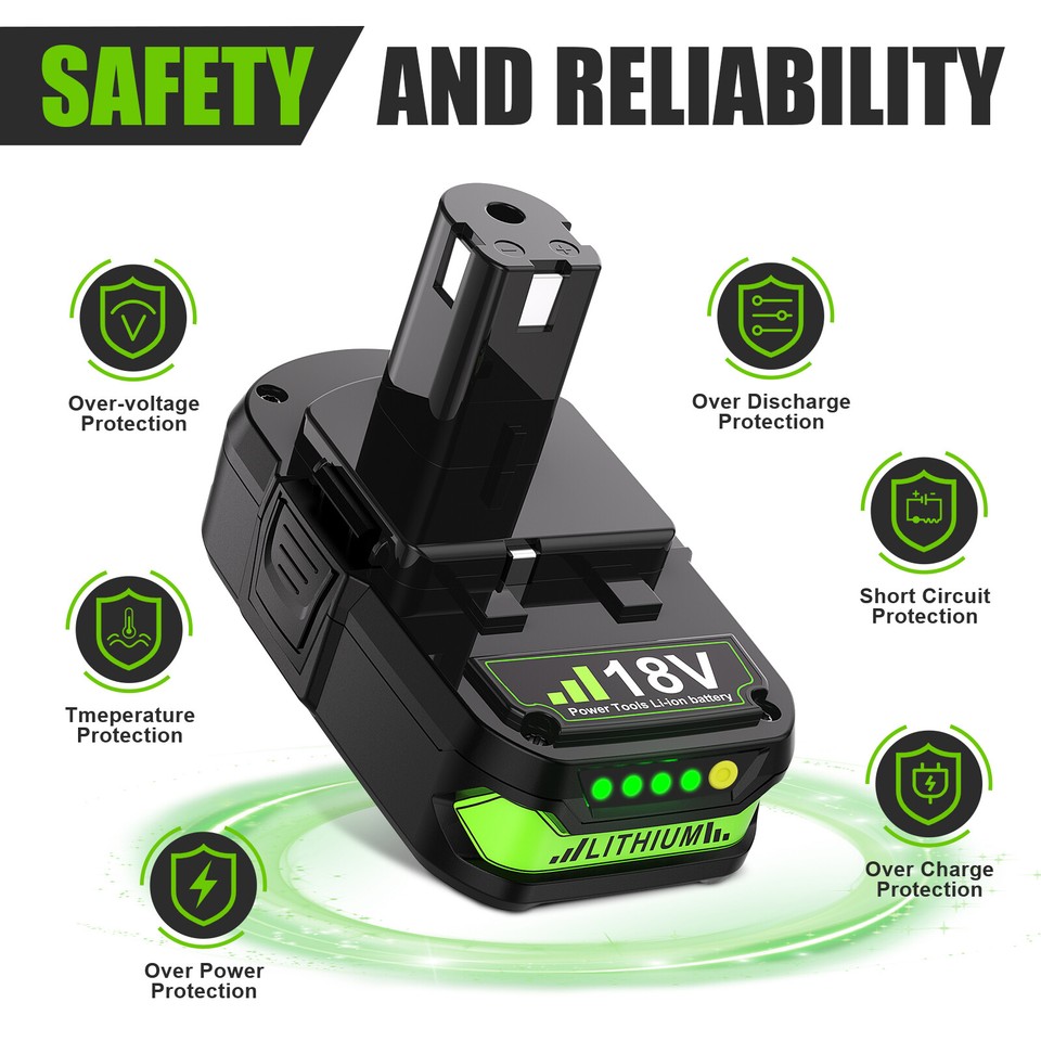 2/1PACK Replacement for Ryobi 18V Lithium Battery P102 P103 P105 P107 ...