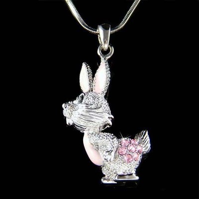 ~Pink Bunny made with Swarovski Crystal Enamel Hase Easter Rabbit Chain ...