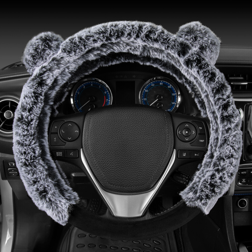 Faux Fur Steering Wheel Cover Universal Fit with Cute Animal Bear Ears ...