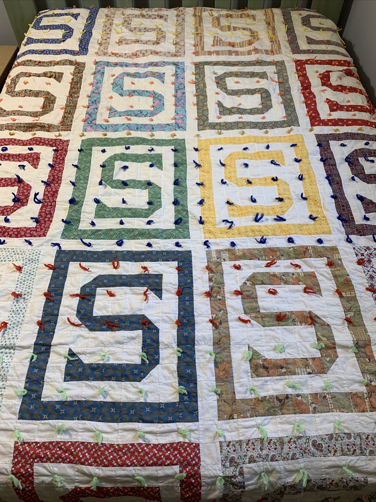 Vintage Handmade Tack Quilt Letter "S" | eBay