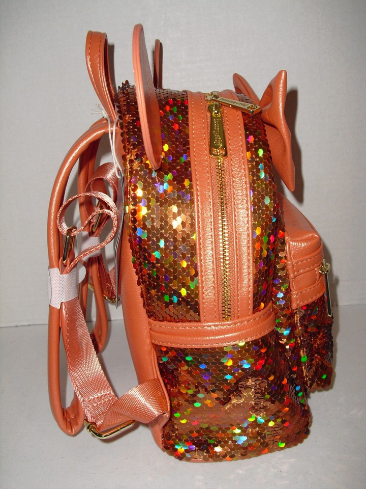 NEW Loungefly Minnie Mouse Peach Punch Sequined Mini Backpack Orange | eBay