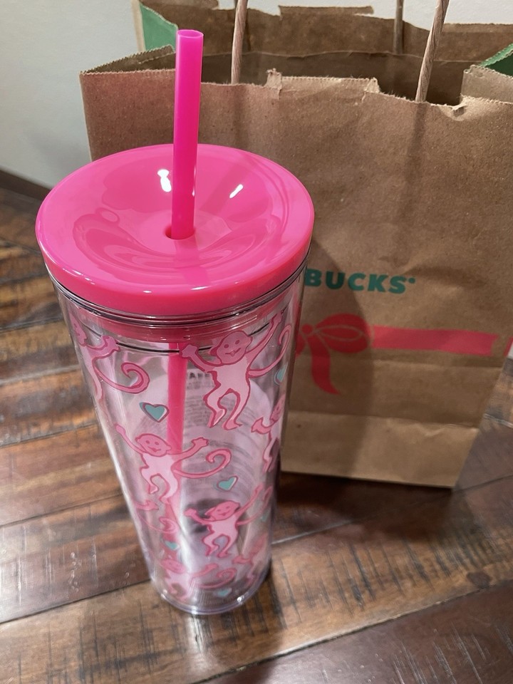 Starbucks x Roller Rabbit Pink Clear Monkey Tumbler Cup Limited | eBay