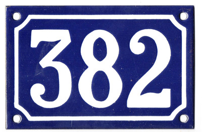 Blue French house number 382 door gate plate plaque enamel steel metal ...