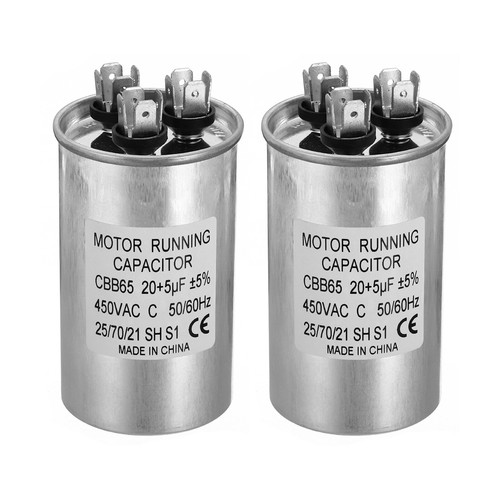 CBB65 20+5uf Run Capacitor, 20+5mfd 2Pcs 450V Aluminum Case with 3 ...