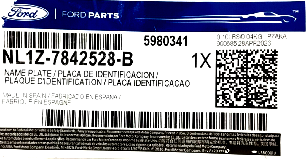 Genuine Ford Name Plate NL1Z-7842528-B for sale online | eBay