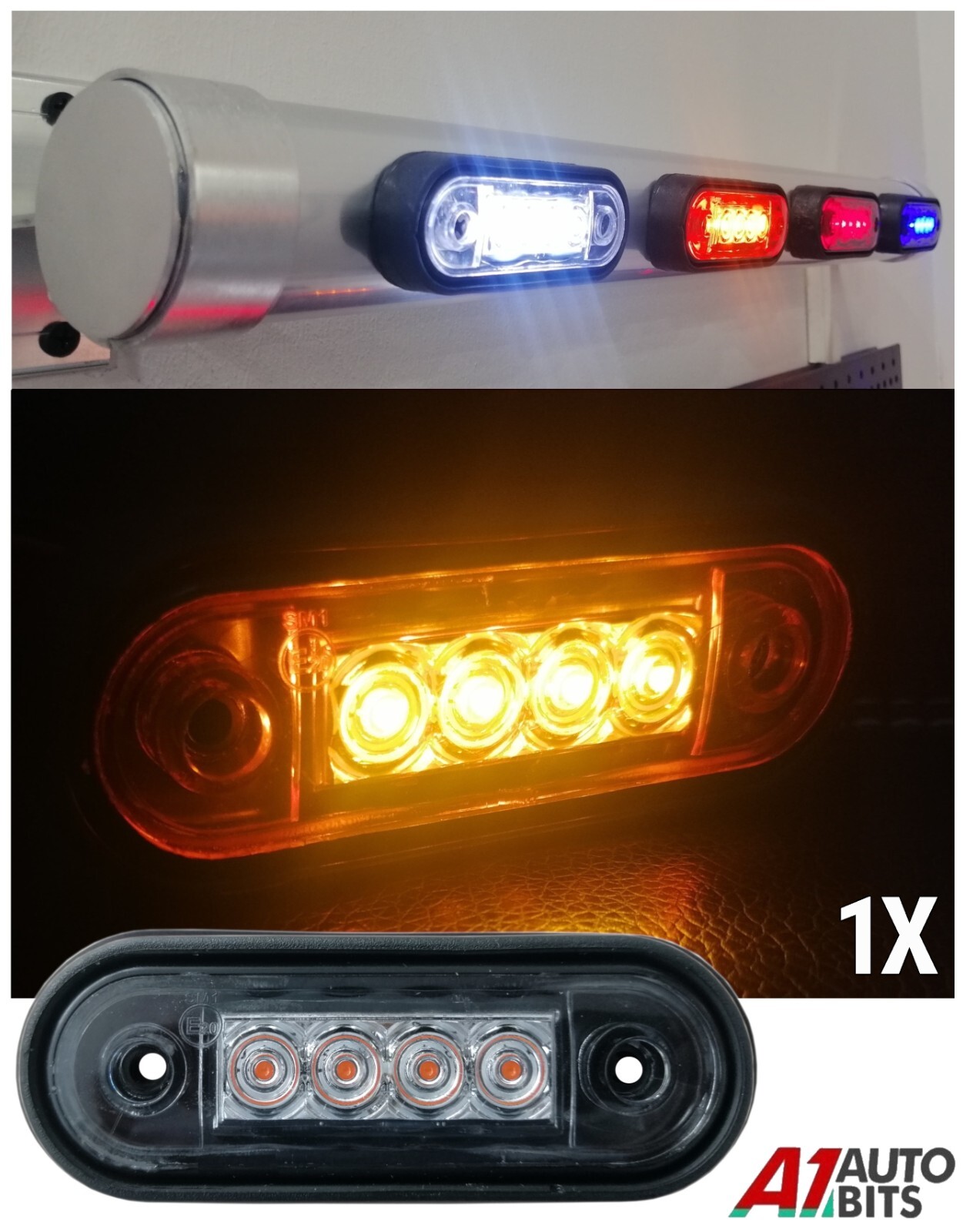 Curved Fit Led Amber Side Marker Light Lamp X1 12V 24V For Kelsa Bar ...