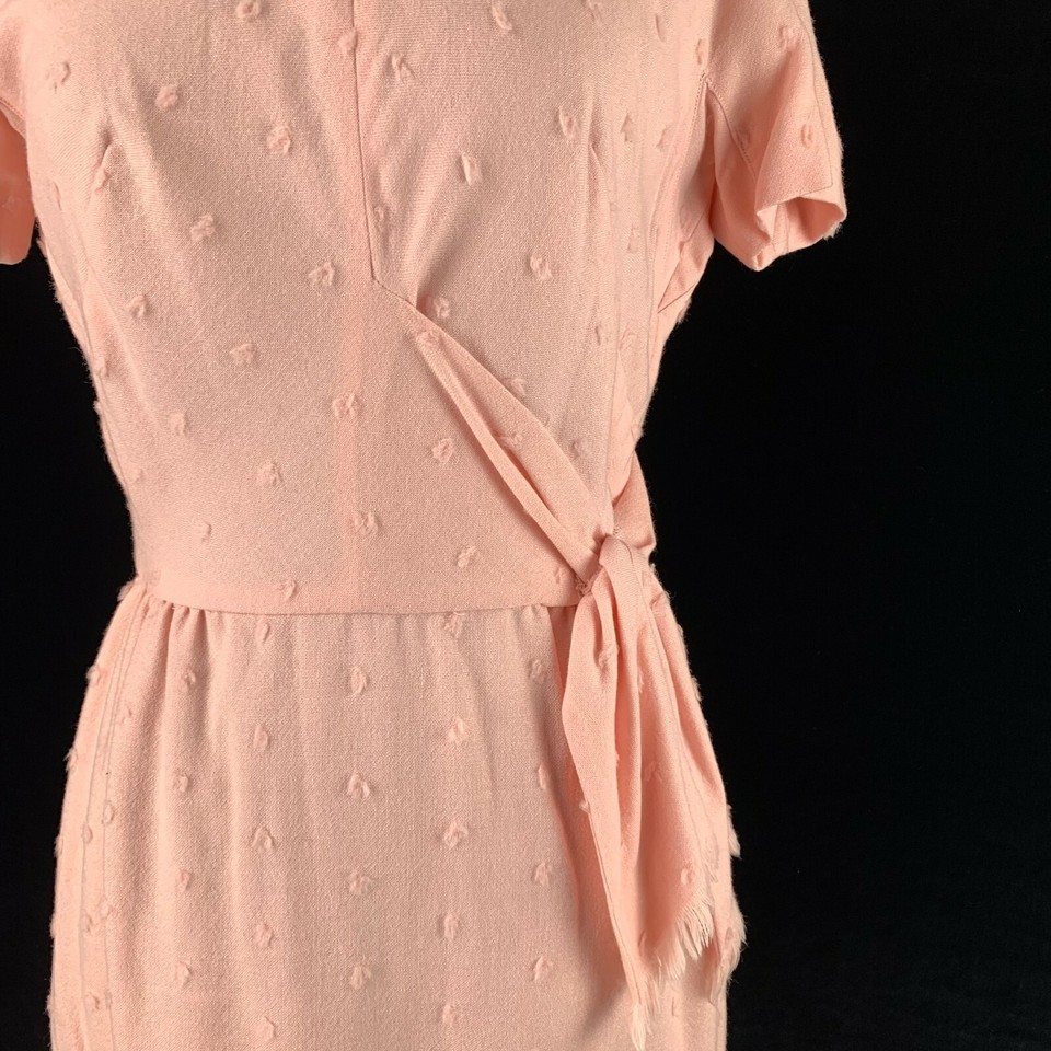 1960s Mr Mort Pink Wool Dress Asymmetric Waist Tie Sheath Kimono Short ...
