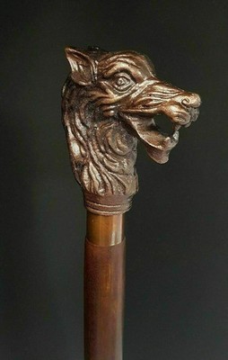 Aesthetic Walking Cane Stick Wolf Head Antique Look Handle Unisex ...