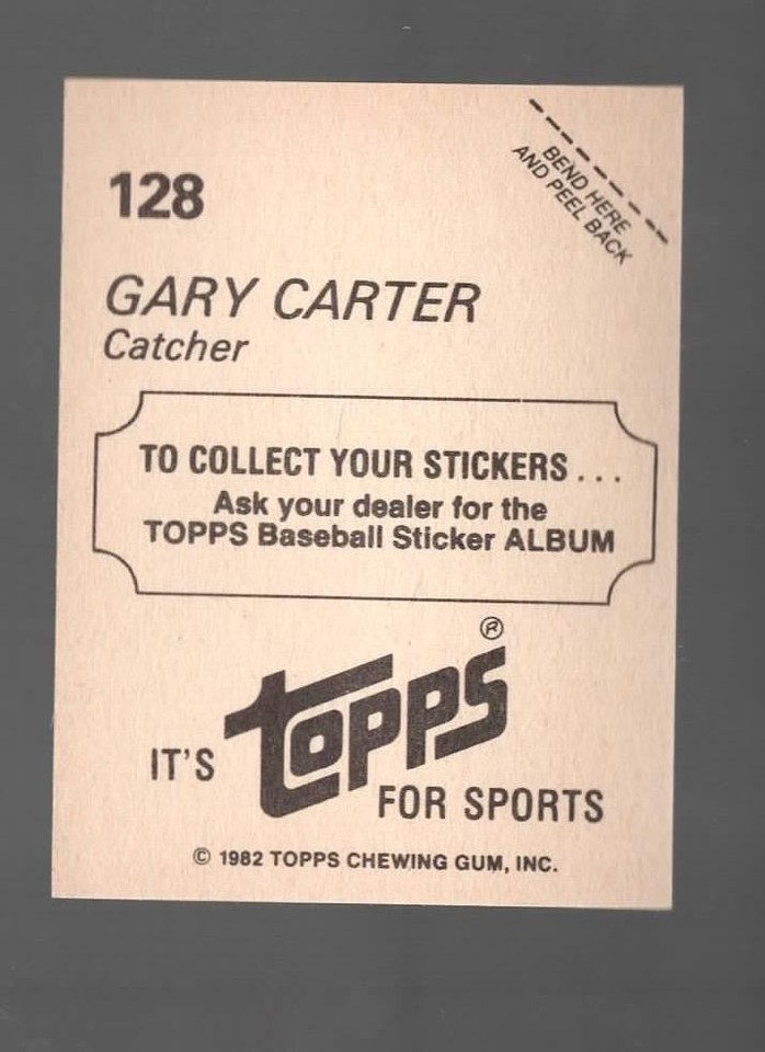 1982 Topps Stickers Gary Carter Montreal Expos #128 Near Mint Silver ...