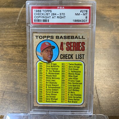 1968 Topps Checklist 284-370 #278 *Copyright At Right* PSA 8 NM-MT | eBay