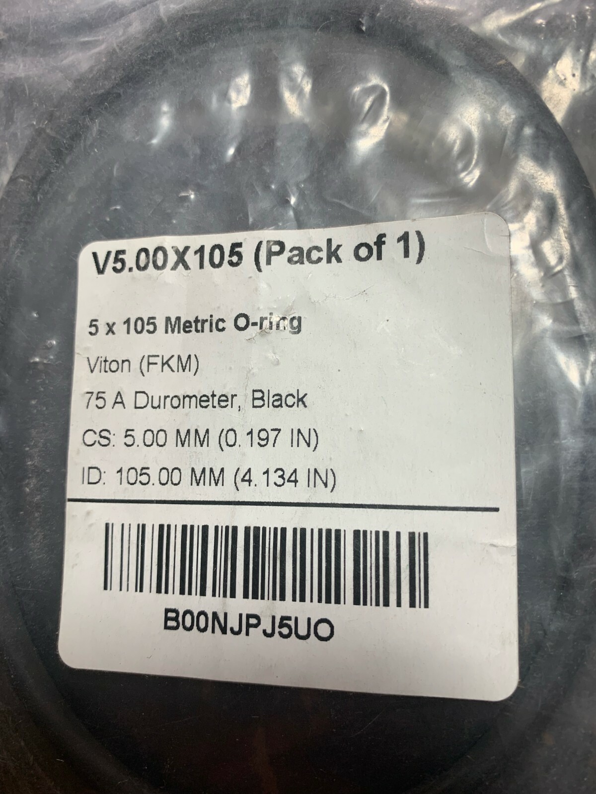 Viton metric O-ring, 75A Shore Hardness, Round, Black, V5.00 x 105 ...
