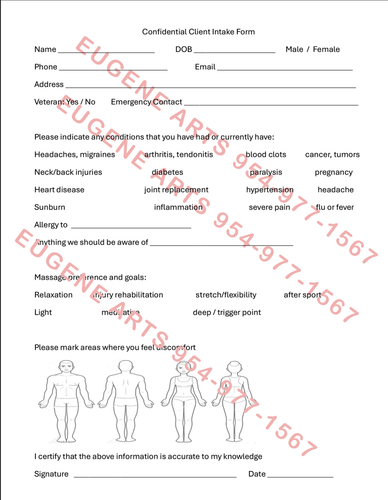 Confidential client intake form-Massage 按摩店客户信息表 | eBay