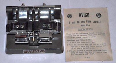 VINTAGE AVIGO FS-1 FILM SPLICER 16mm & 8mm WITH INSTRUCTIONS & BOX NICE ...