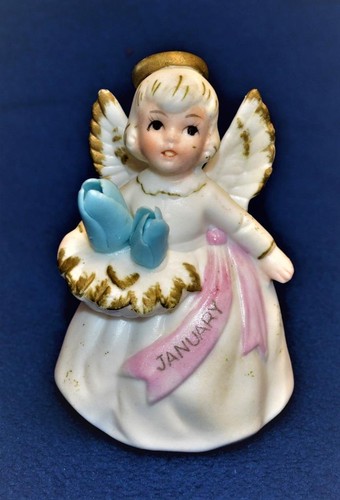 Vintage 50s LEFTON Japan Porcelain JANUARY ANGEL w TULIPS 4" Figurine # ...