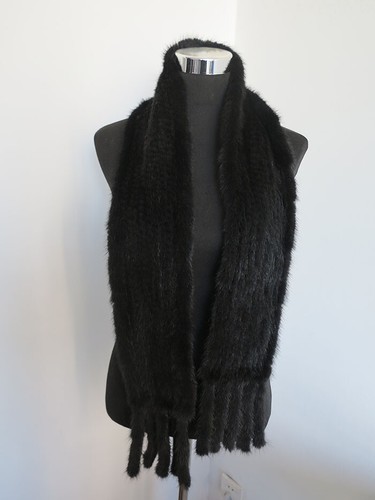 Braid real mink fur scarf 150*14 cm black neck wrap handmade unisex ...