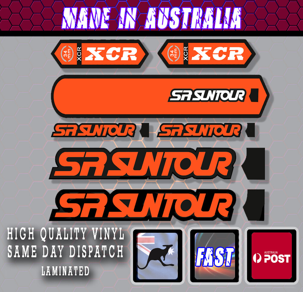 Suntour SR style Fork Stickers Orange Black Decal. set laminated XCR | eBay